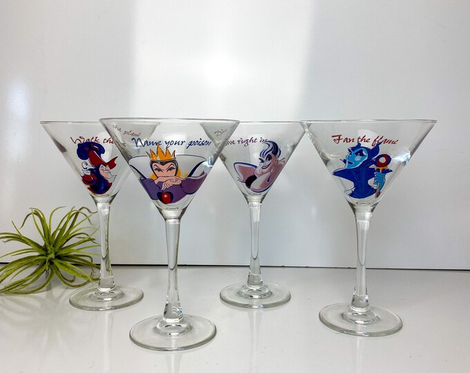 Vintage Martini Glasses Disney Villain Drinkware Barware Bar Cart ...