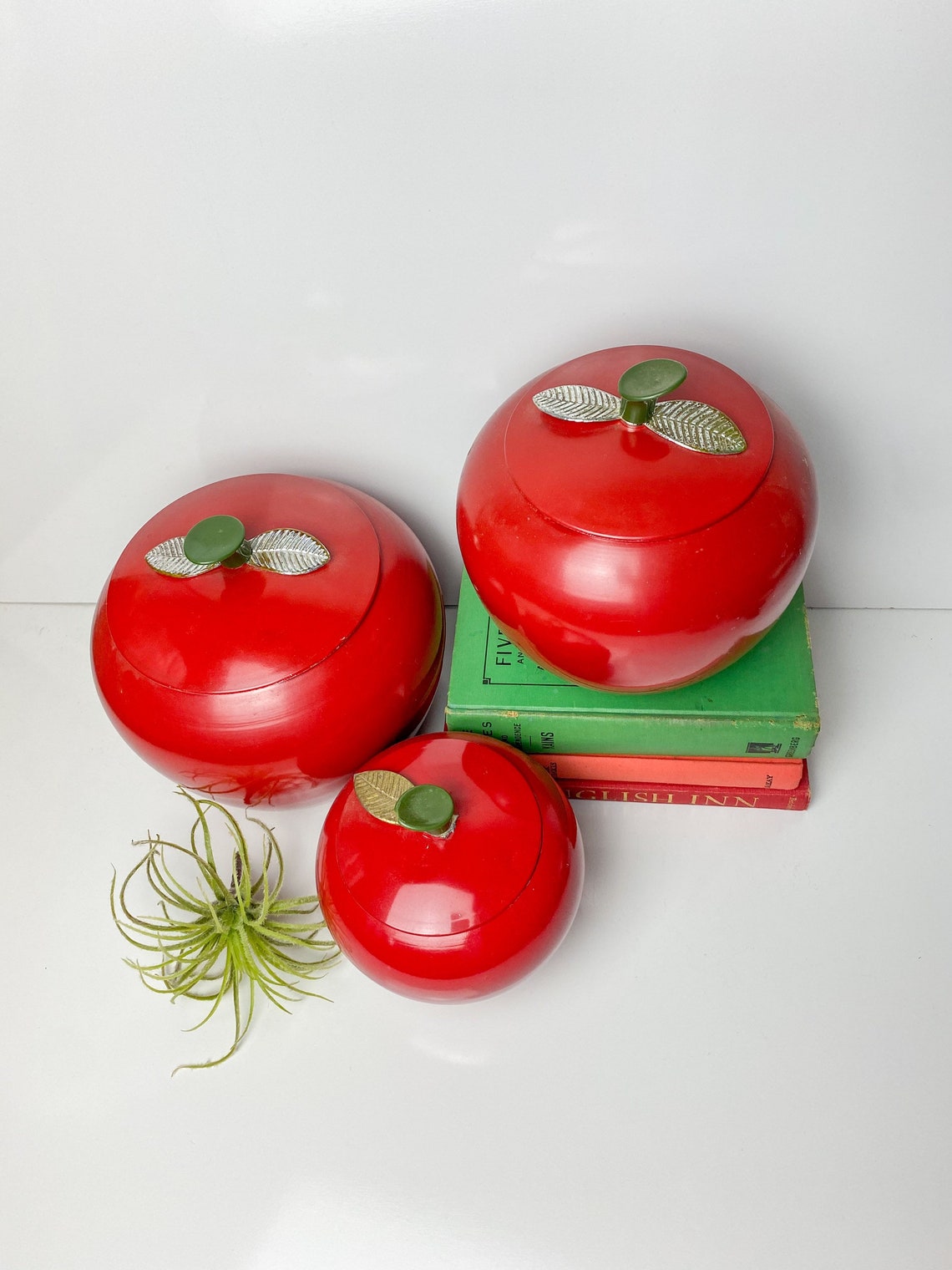 Red Aluminum Apple Canister Set of 3 by Chrom-ever Vintage Kitchen ...