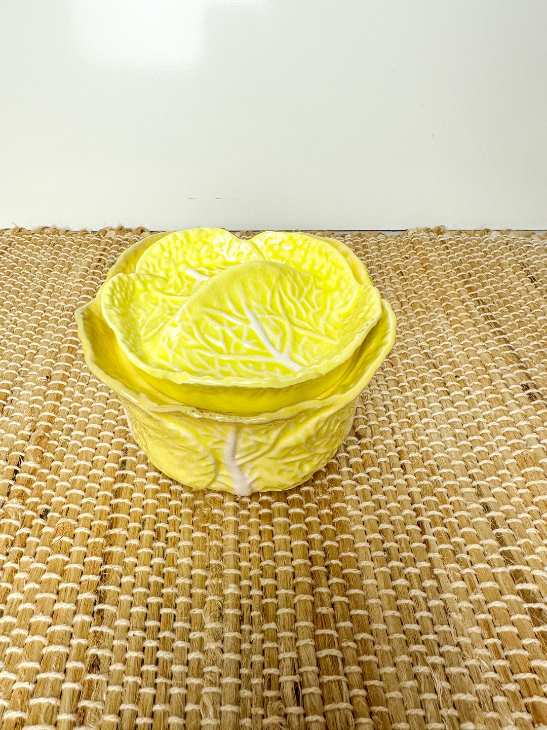 Vintage Ceramic Cabbage Bowl Yellow Pottery Lidded Serving Dish Sugar ...