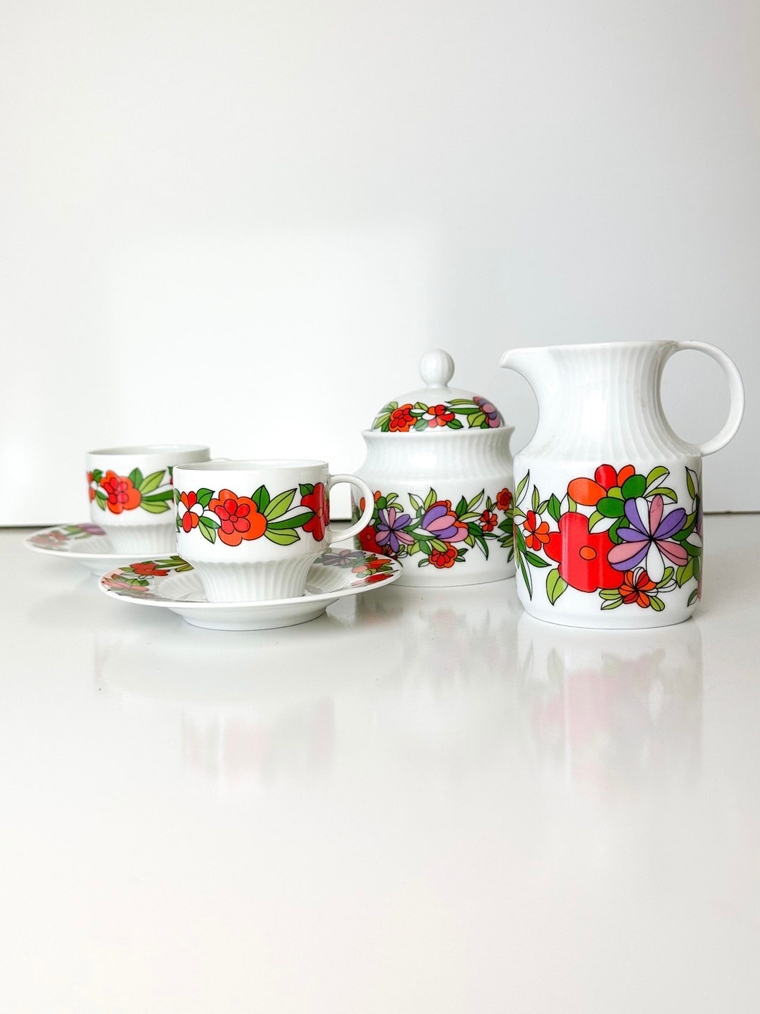 Vintage Kaiser Porcelain Tea Set 10 Pc. Sugar Bowl Creamer Tea Espresso ...