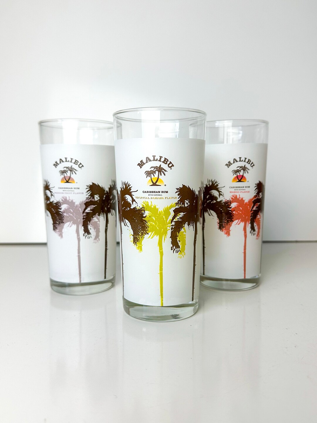 Vintage Malibu Caribbean Rum Coctail Glasses Set of 3 Mid Century Tiki ...