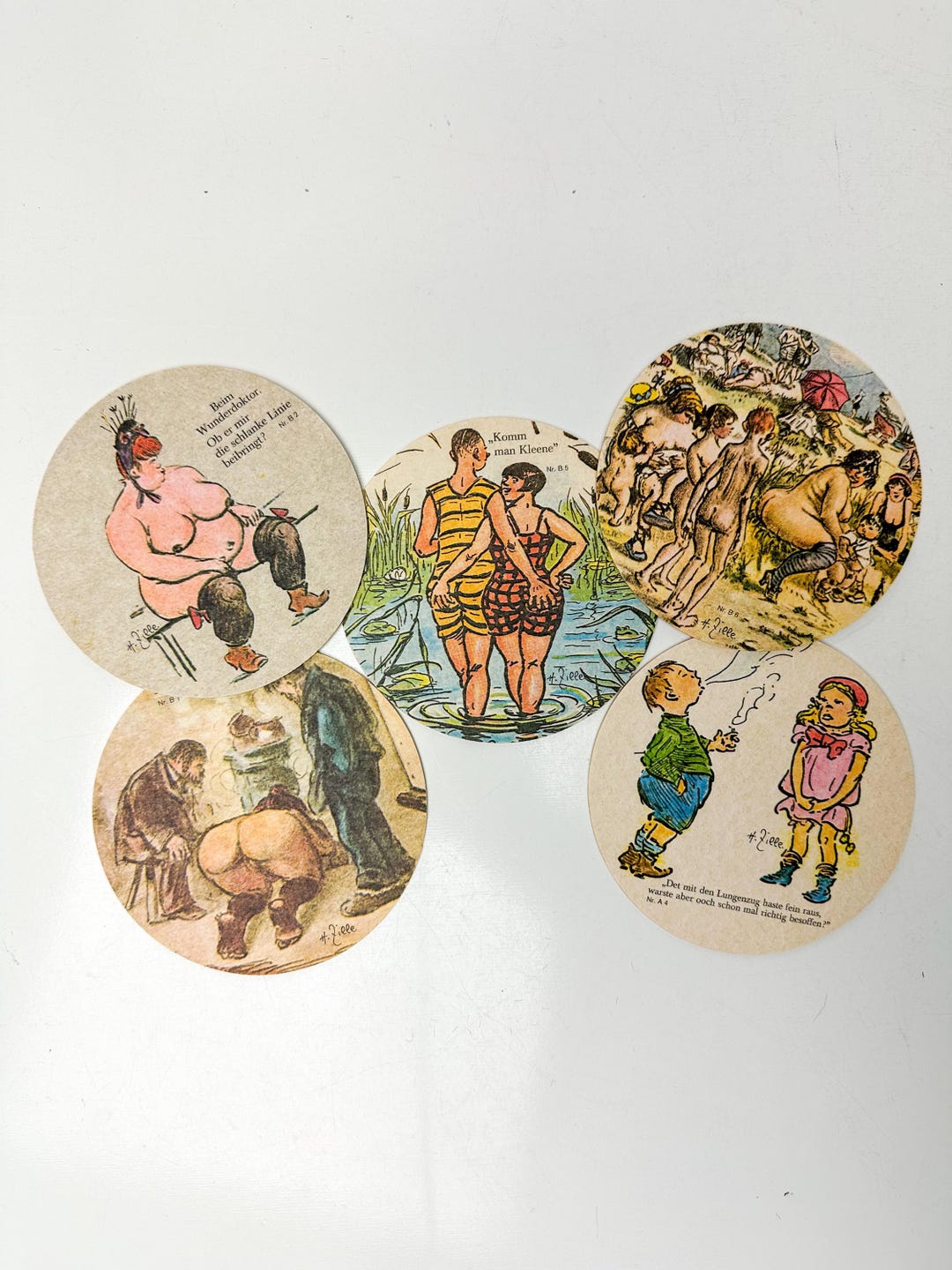 Vintage Beer Coasters 1930s Heinrich Zelle Berlin Germany Cheeky Art ...