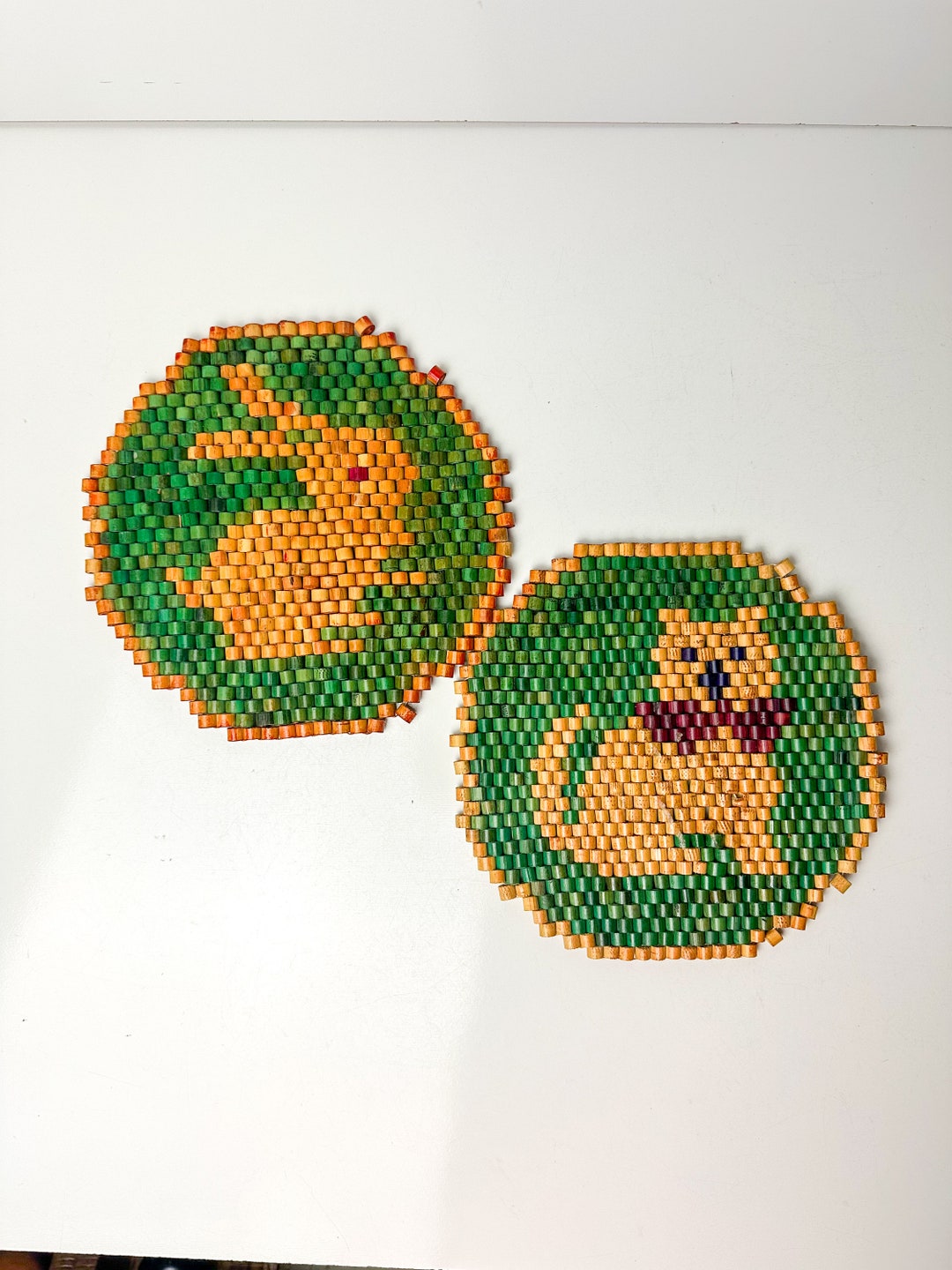 Vintage 1970s Wood Bead Trivet PAIR Bunny Rabbit & Dog/cat Boho Home ...