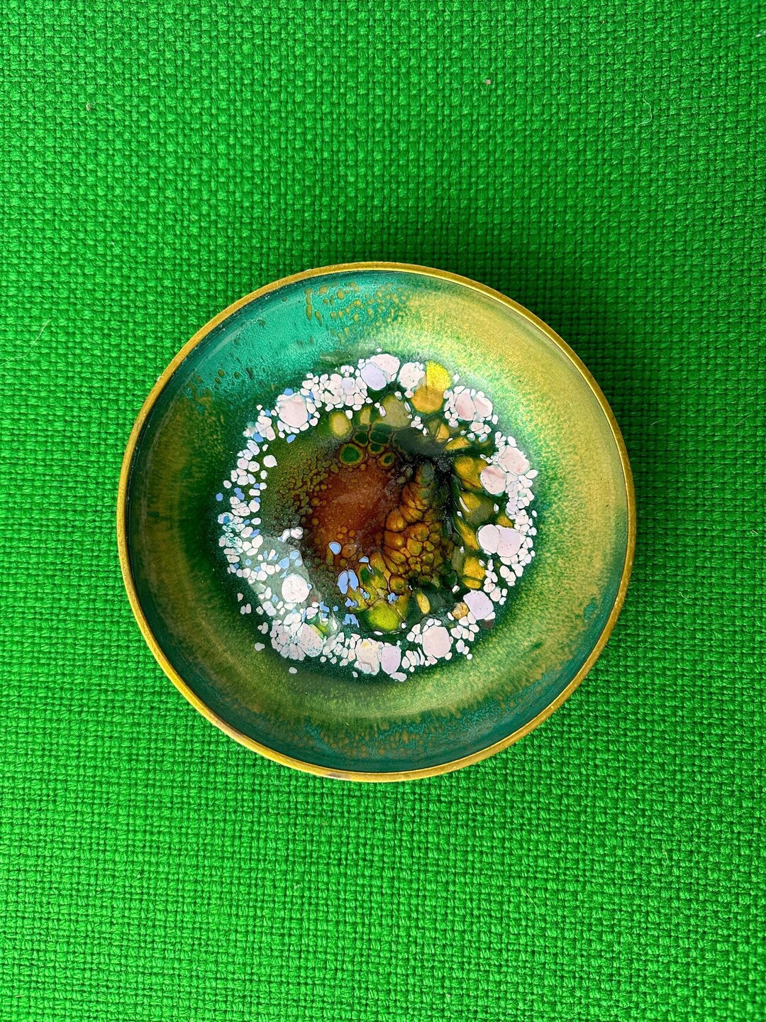 Vintage Blue Green Pink Enamel Over Copper Bowl Art Display Trinket ...