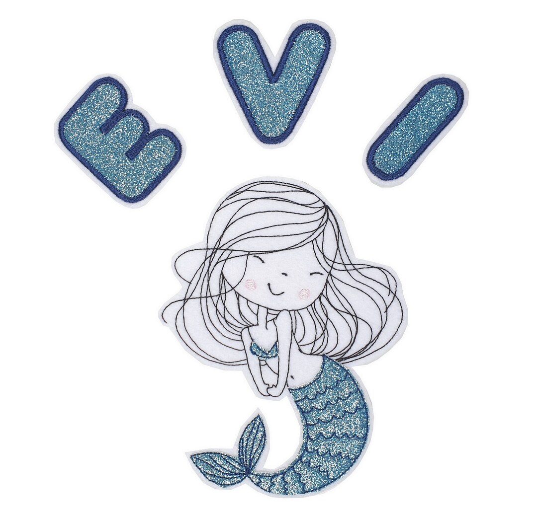 Patch Application Mermaid and Letters Glitter Fabric Embroidery Iron-on ...