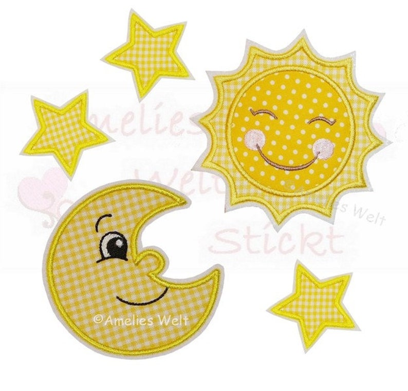 Sonne Mond & 3 Sterne im Set Bügelbilder Sticker applikation - Etsy.de
