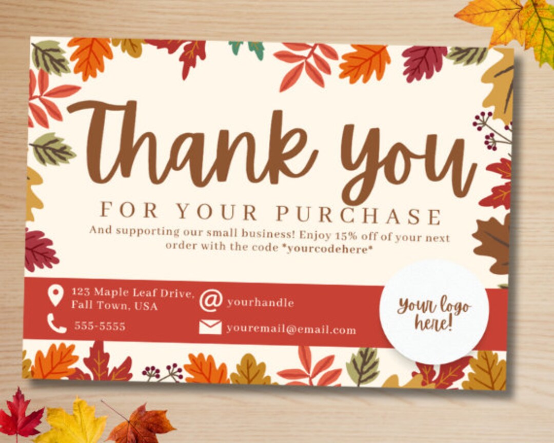 EDITABLE Fall Leaves Business Thank You Cards A Digital - Etsy