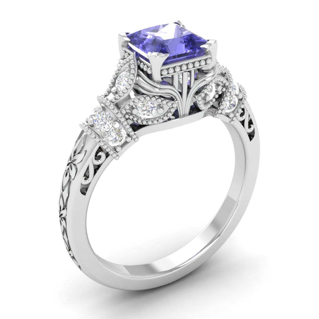 Princess Cut Tanzanite Engagement Rings