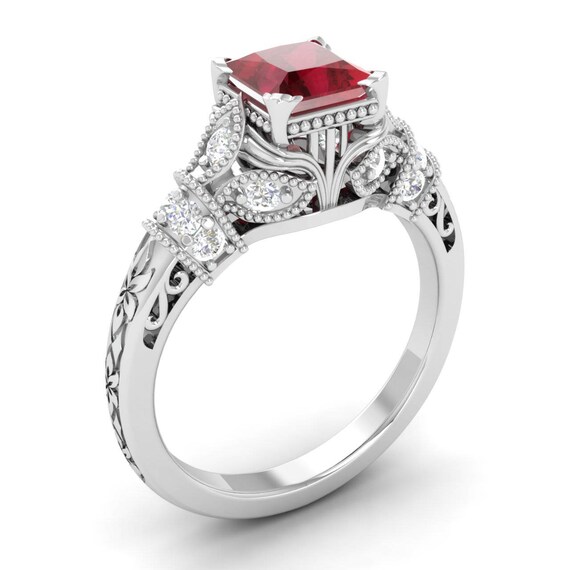 Princess Cut Ruby Engagement Rings