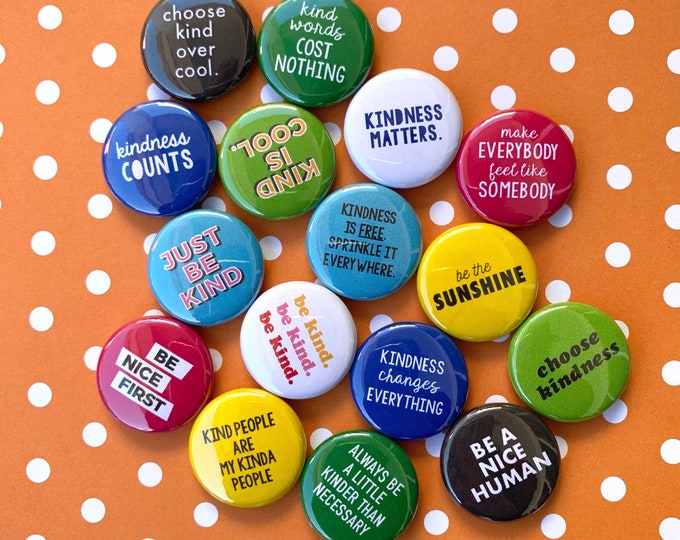 Mega KINDNESS BUTTONS Set of 16 Be Kind Flair Pin Badge Magnet Kids ...