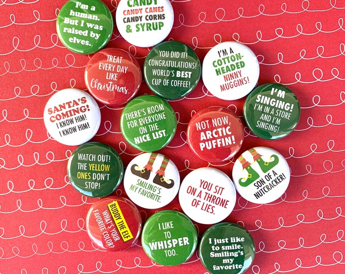 Mega ELF MOVIE QUOTE Flair Buttons Set of 16 Christmas Holiday Pin ...
