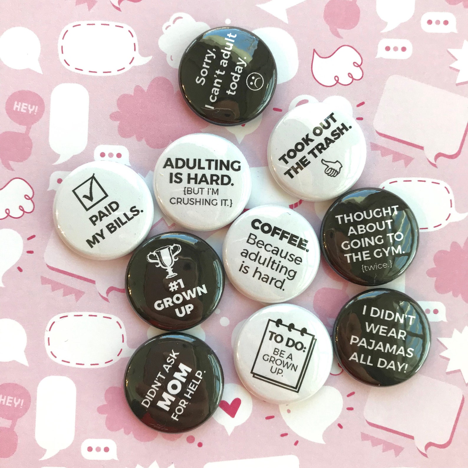 ADULTING FLAIR BUTTONS Set of 10 Pin Badge Crafting Planner | Etsy