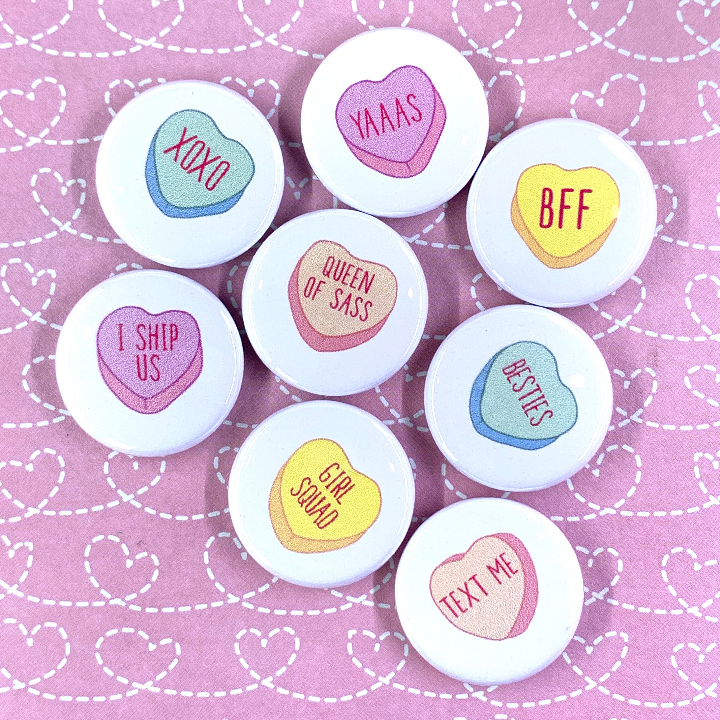 BESTIE CONVERSATION HEARTS Buttons Set of 8 Pin Badge Magnet | Etsy