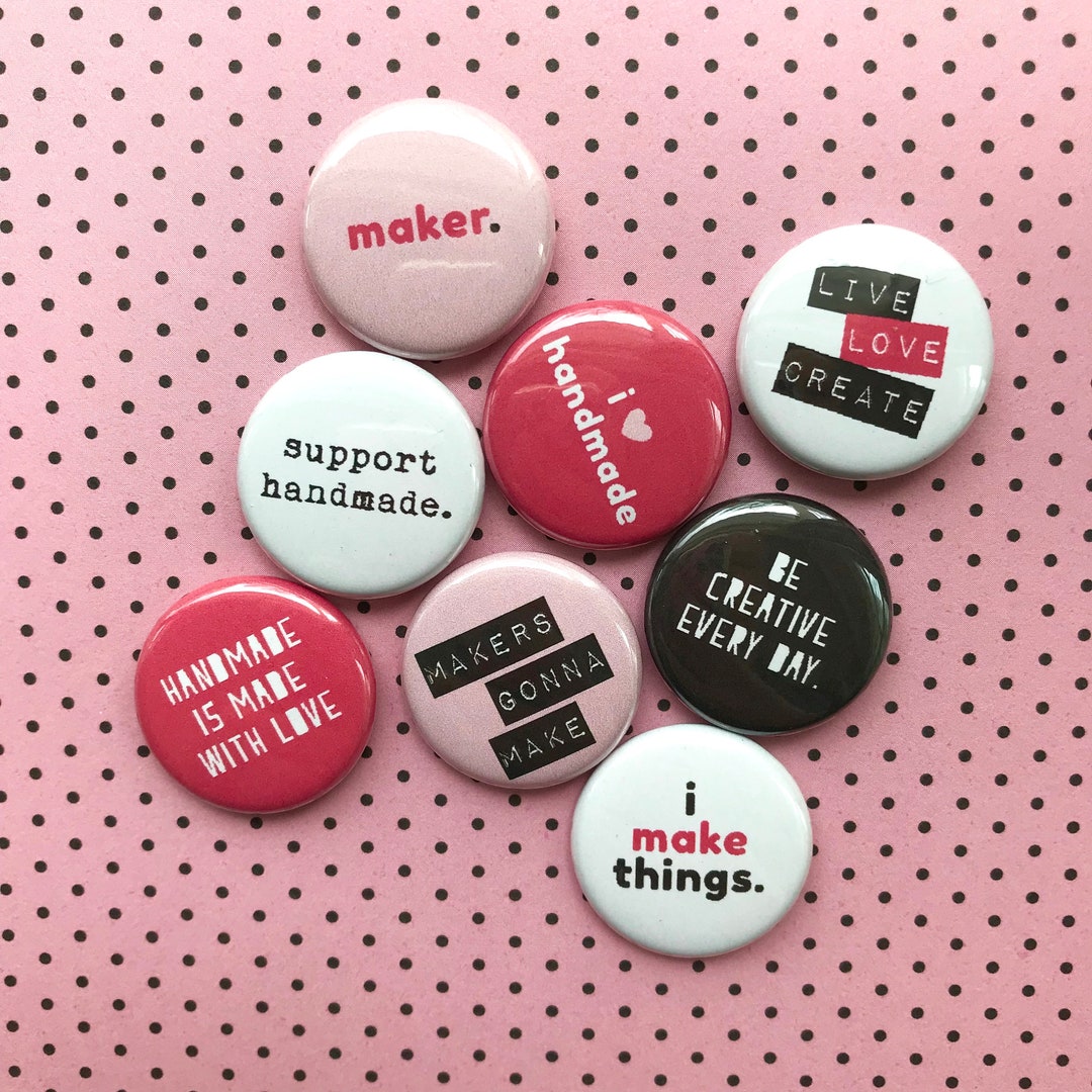 I LOVE HANDMADE BUTTONS Set of 8 Pin Badge Magnets Maker Stocking ...
