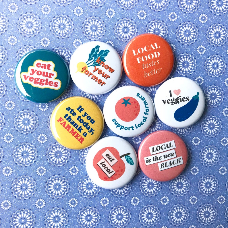 EAT LOCAL BUTTONS Set of 8 Flair Pin Badge Magnets - Etsy