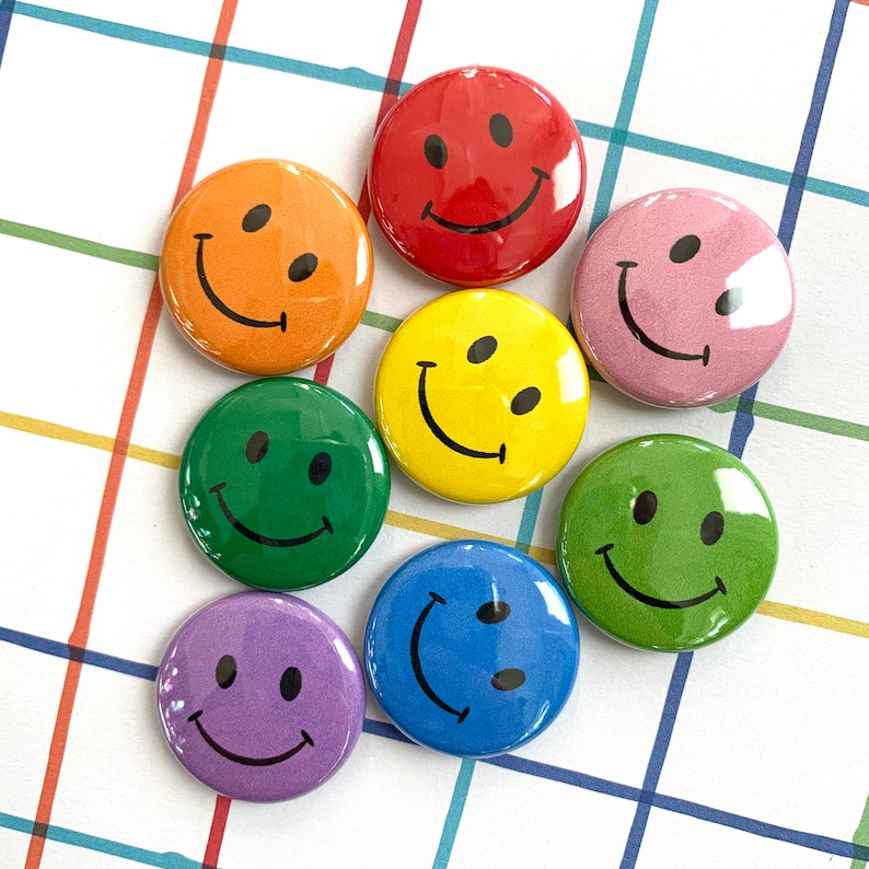 RAINBOW SMILEY FACE Buttons Set of 8 Flair Pin Magnets - Etsy