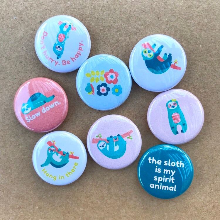 SLOTH FLAIR BUTTONS Set of 8 Pin Badge Kid Tween Teen | Etsy