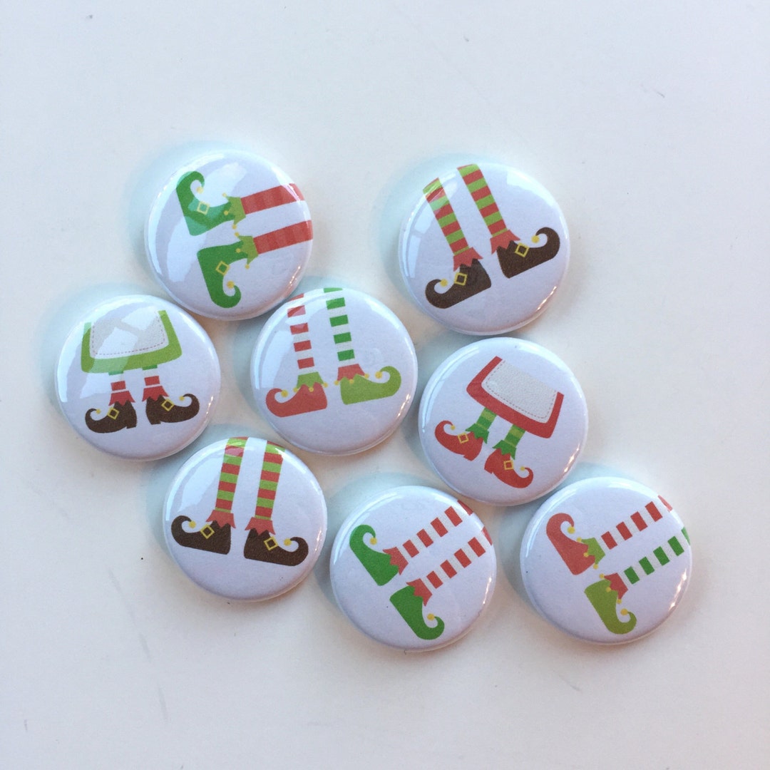 ELF FEET BUTTONS Set of 8 Holiday Flair Pin Badge Crafting Scrapbooking ...