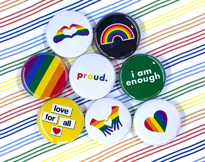 PRIDE BUTTONS Set of 8 | Lgbtq Flair Pin Badge Magnet Kindness Love ...