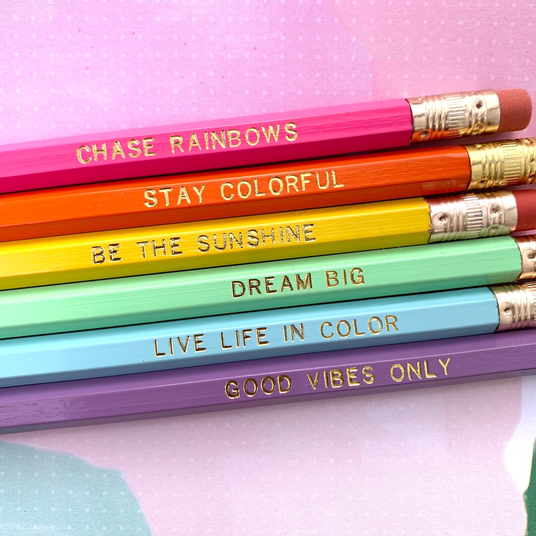 COLORFUL LIFE PENCILS Set of 6 Quotes Gift Stationery Desk Teacher ...