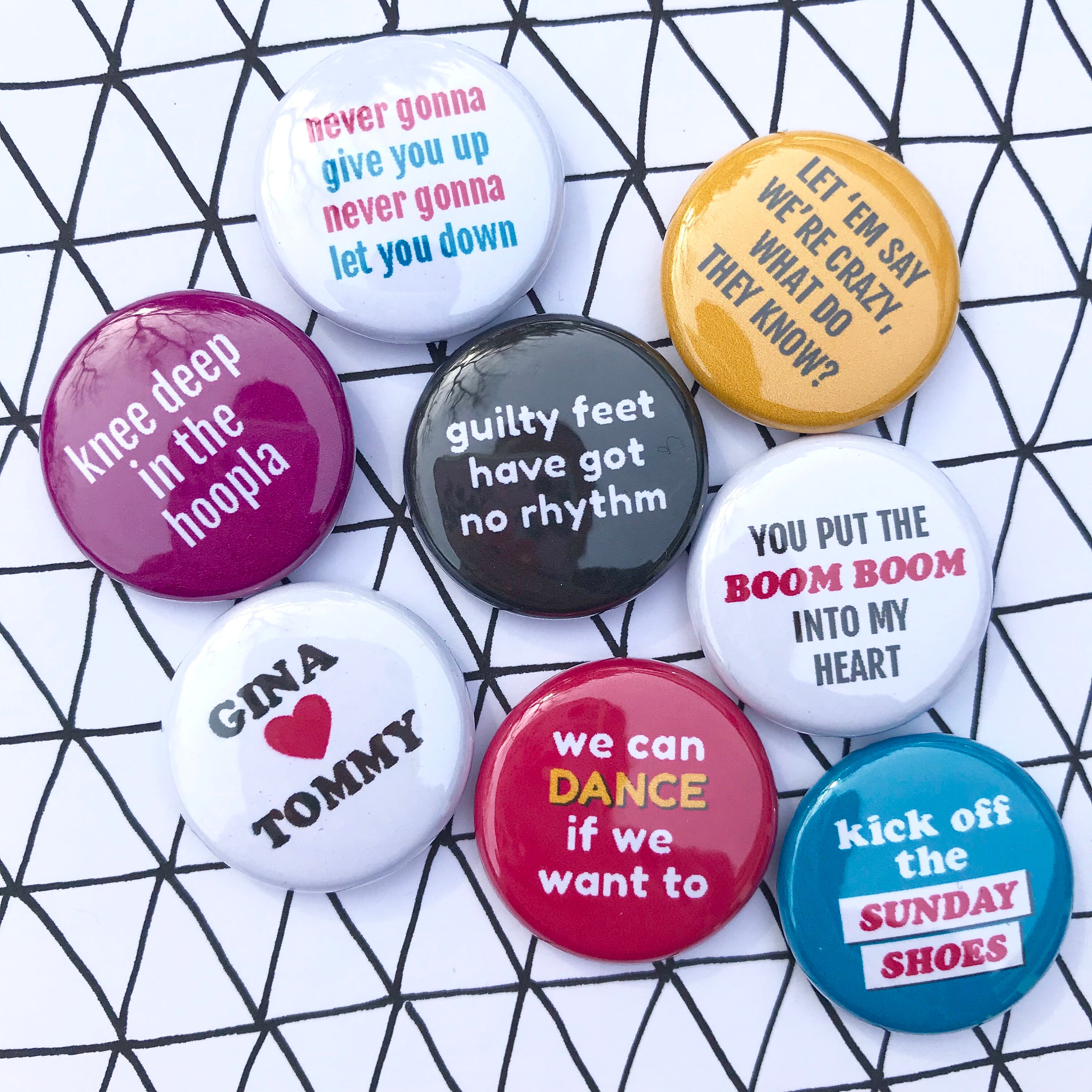 1980s MUSIC BUTTONS Set of 8 '80s Lyrics Pin Badge | Etsy