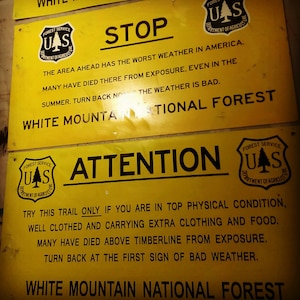 Mt Washington - White Mountains Warning Sign - "worst Weather in ...