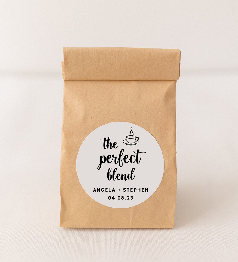 The Perfect Blend Stickers for Coffee Wedding Favors, 2.5 Inch Round ...
