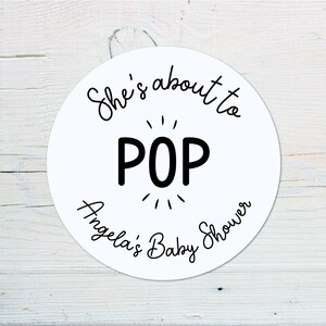 She's About to POP, Personalized Baby Shower Stickers, 2.5 Inch Round ...