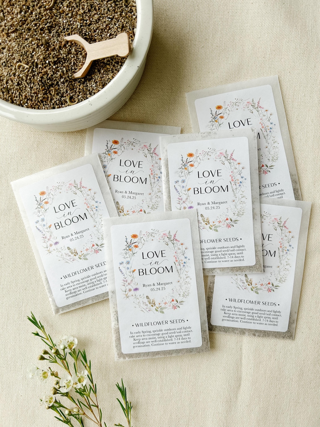 12 Love in Bloom Seed Packet, Favor Packaging, Personalized Flower ...