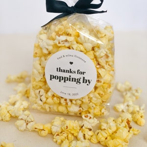 Thanks for Popping By, Personalized Popcorn Favor Stickers, Round Favor ...