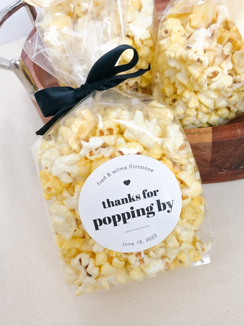 Thanks for Popping By, Personalized Popcorn Favor Stickers, Round Favor ...