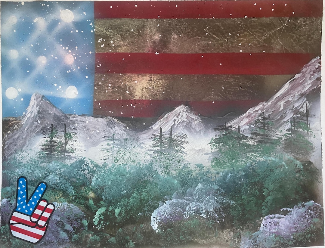 Spray Paint Art American Flag Landscape Mountains Peace Sign - Etsy