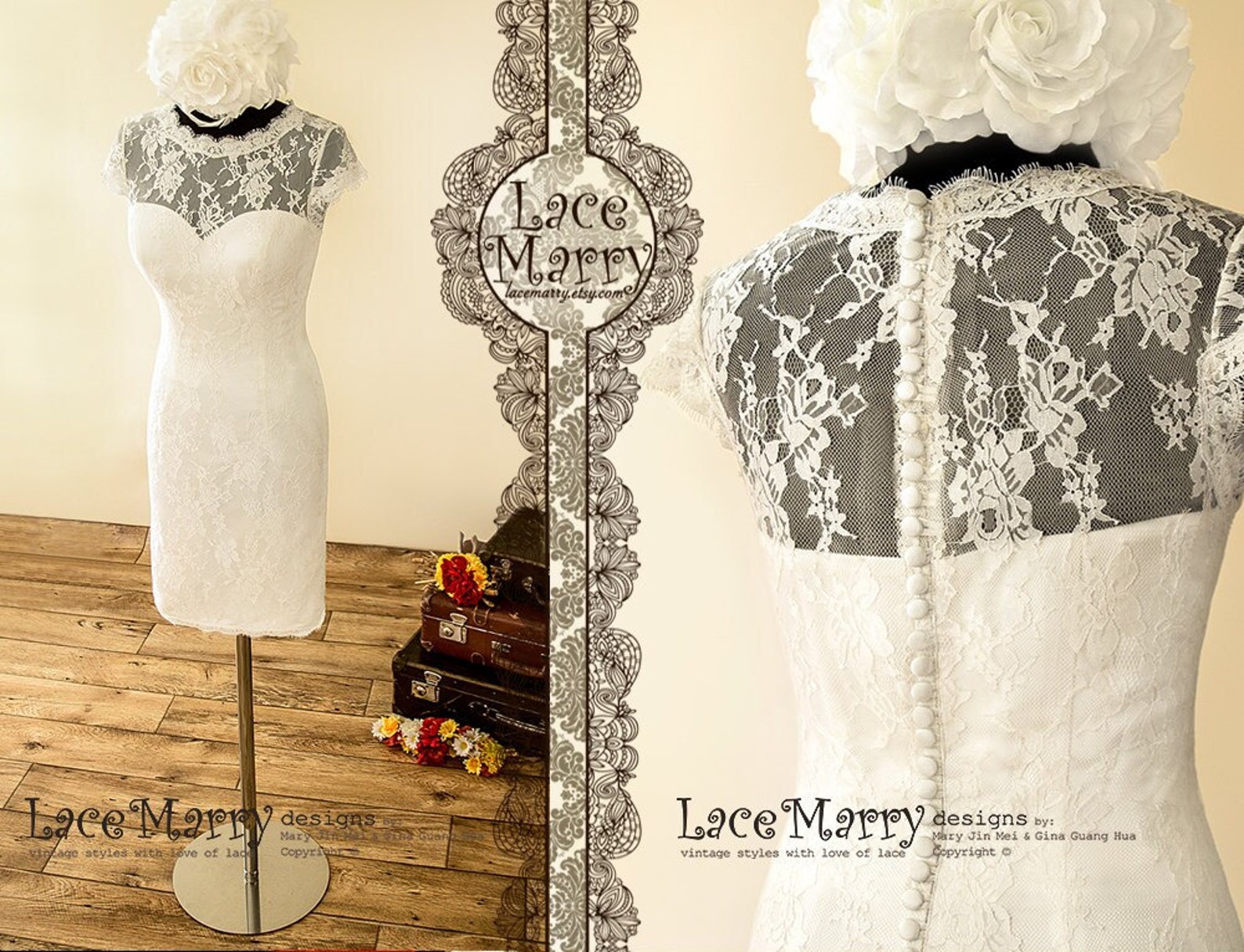 Sheath Style Short Wedding Dress From Delicate Lace and Satin - Etsy