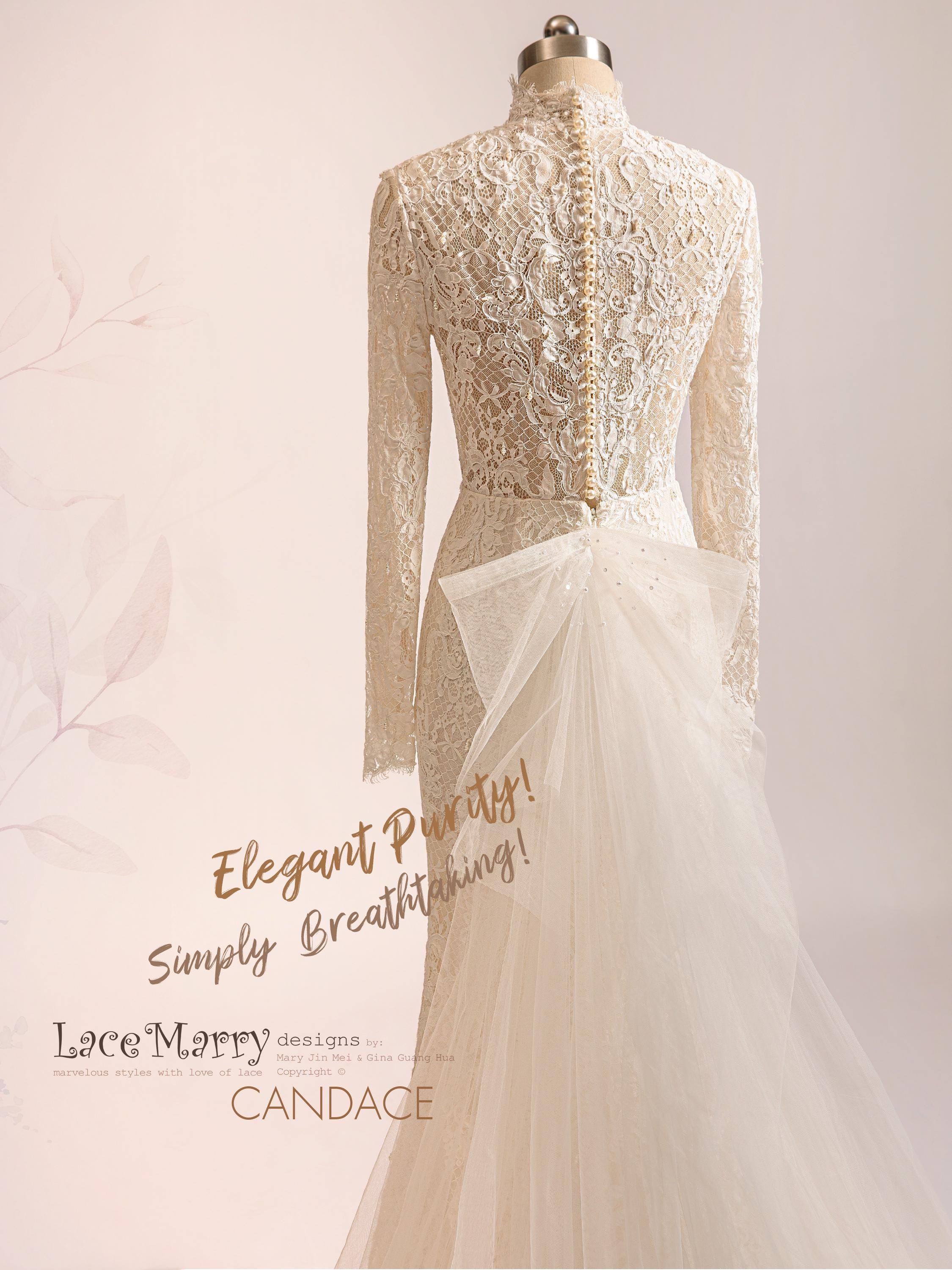 CANDACE / Ivory Lace Wedding Dress: Turtleneck, Long Sleeves, Tulle ...