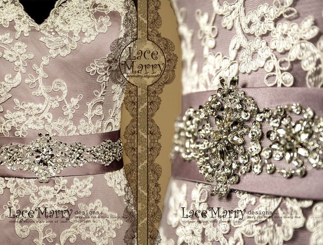 Violette Splendid Handmade Rhinestone and Sequin Flower Beadwork Satin ...