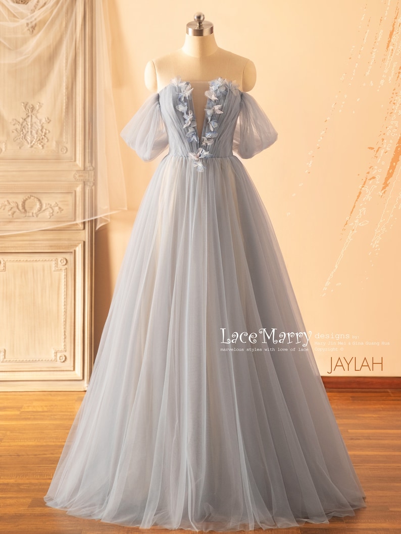 JAYLAH / Blue Off-shoulder Wedding Dress: Tulle A-line Fairytale Prom ...