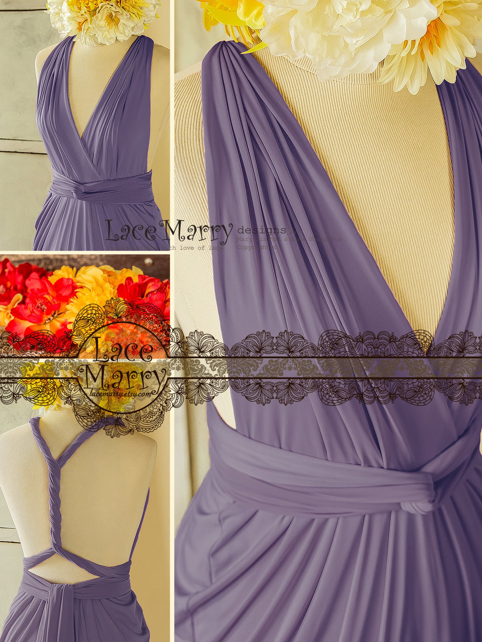 Purple Infinity Bridesmaid Dress With Long Straps and Folded - Etsy