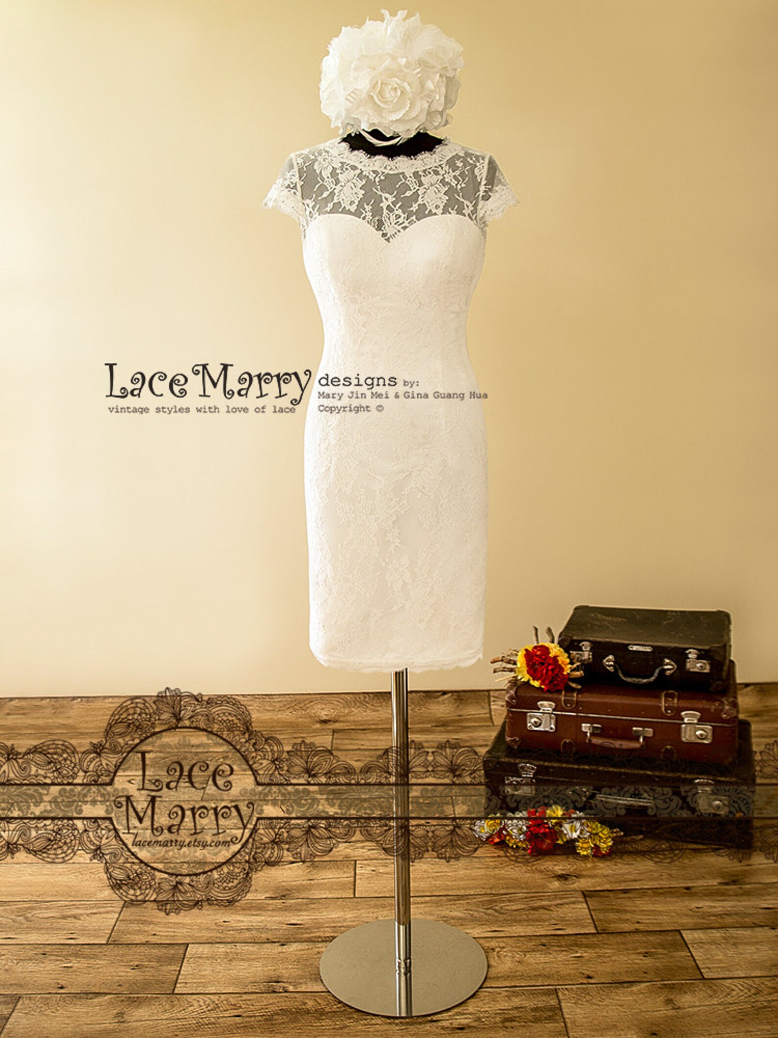 Sheath Style Short Wedding Dress From Delicate Lace and Satin - Etsy