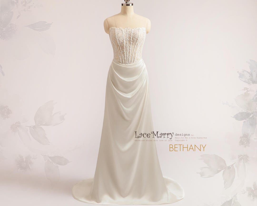 BETHANY / Boned Bodice Wedding Dress With Basque Waistline, Satin ...