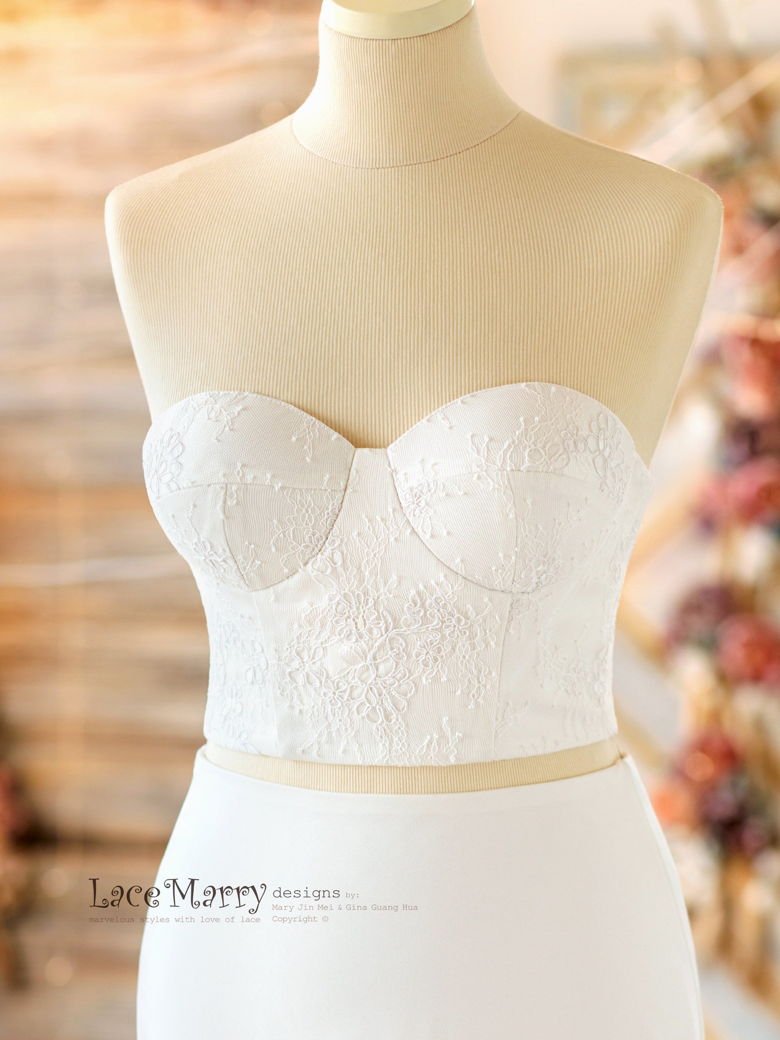 Pushup Style Bridal Lace Bustier With Fitted Crepe Skirt - Etsy