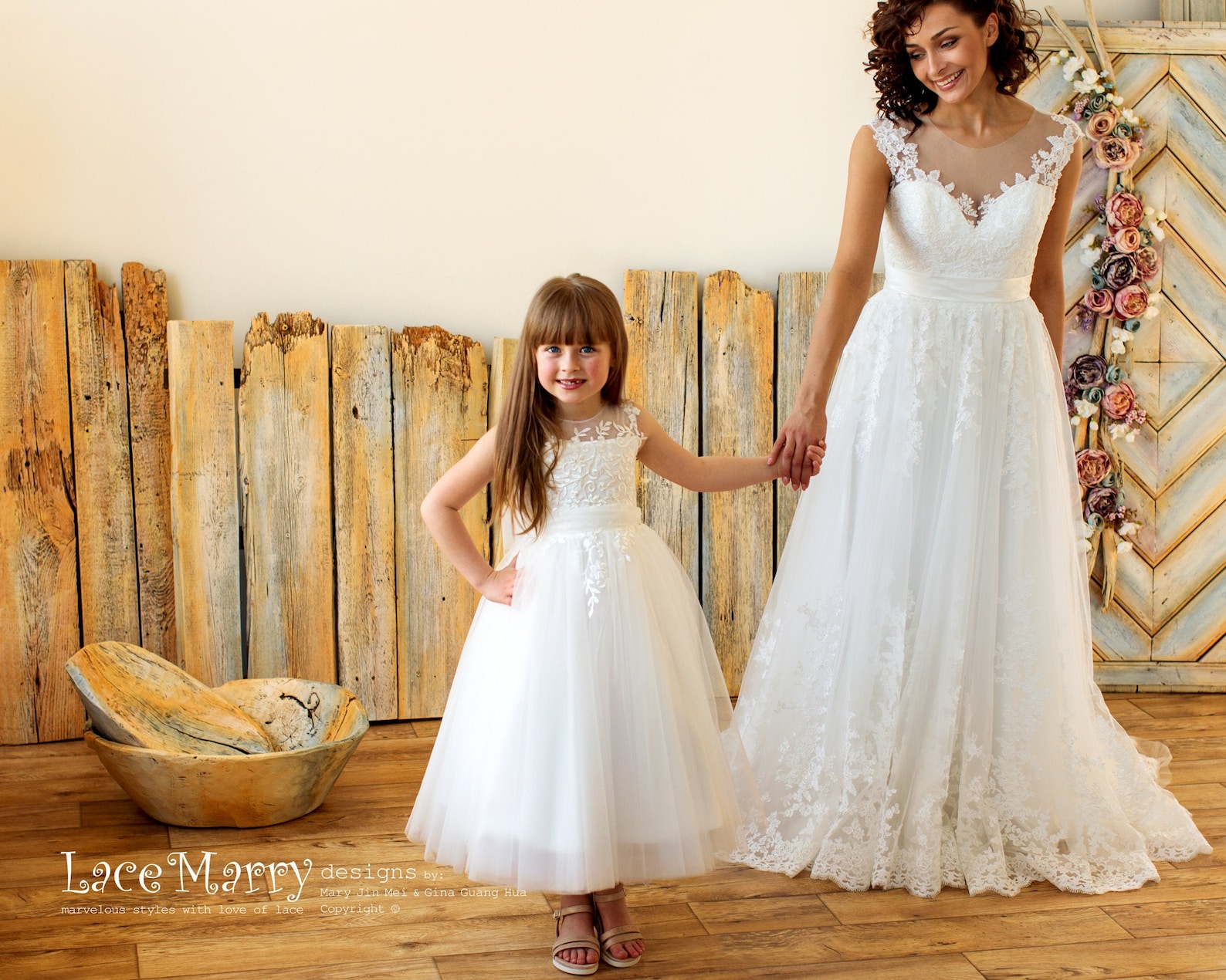 EMMA / Lovely Flower Girl Dress With Ivory Flower Appliques - Etsy