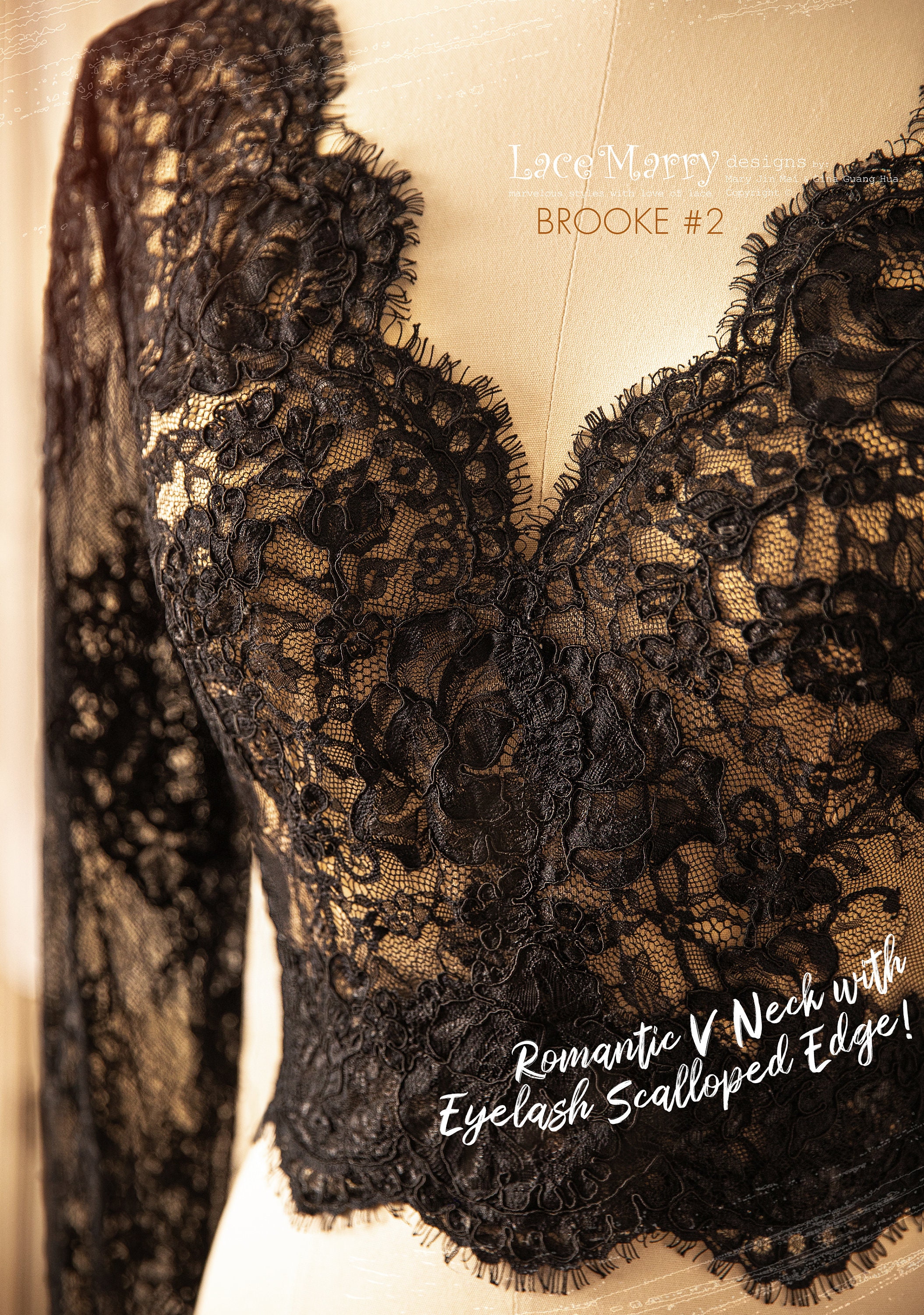 BROOKE #2 / Gothic Black Lace Bridal Bolero: Long Sleeve Wedding ...