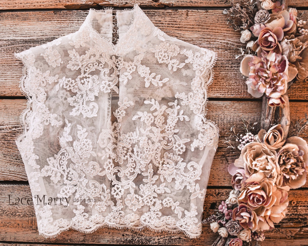 COETZEE / High Collar Lace Topper, Wedding Crop Top, Bridal Bolero With ...