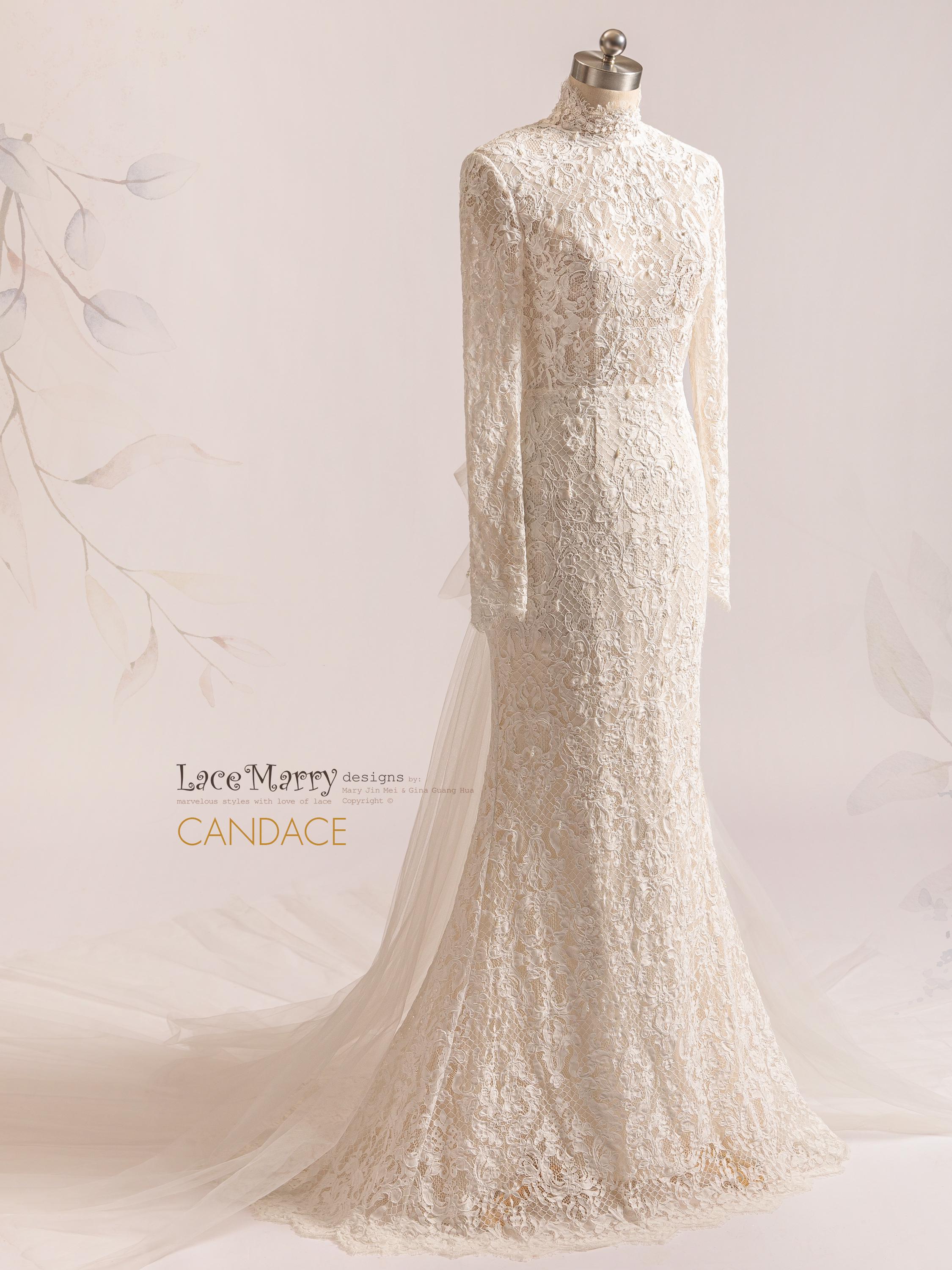 CANDACE / Ivory Lace Wedding Dress: Turtleneck, Long Sleeves, Tulle ...