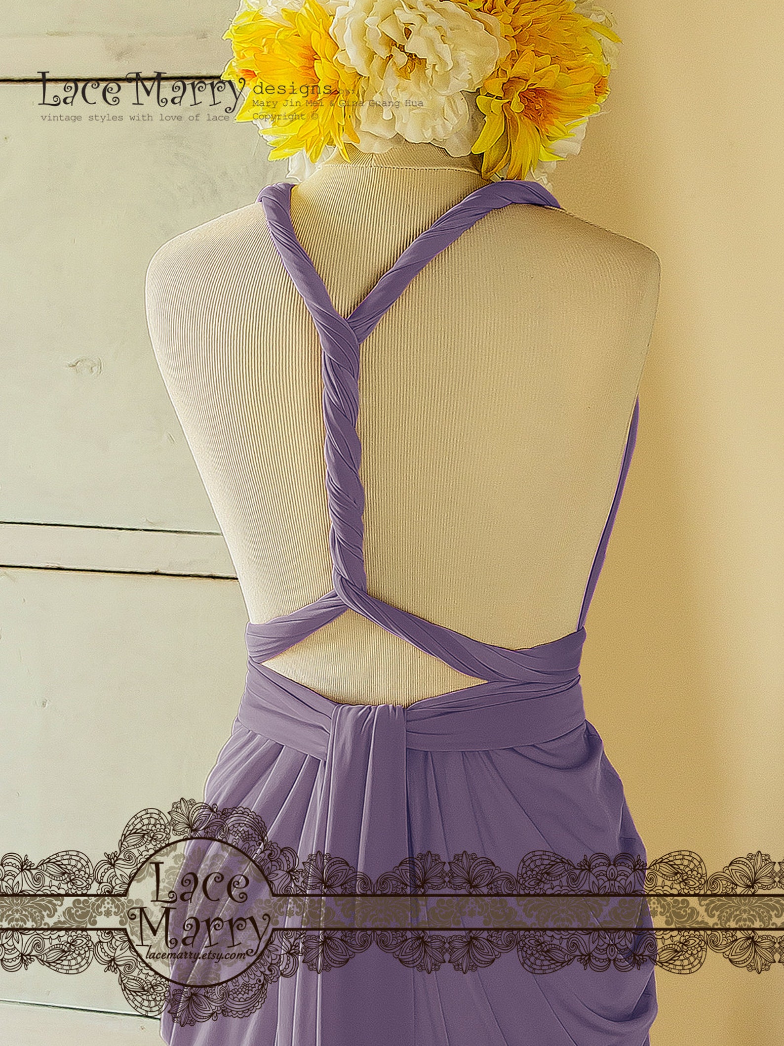 Purple Infinity Bridesmaid Dress with Long Straps and Folded | Etsy