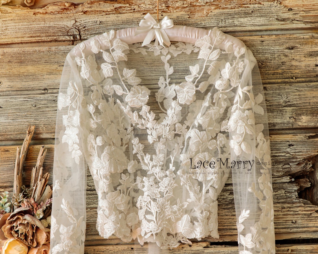 Ivory Lace Bridal Top, Long Sleeve Wedding Dress Set - Etsy
