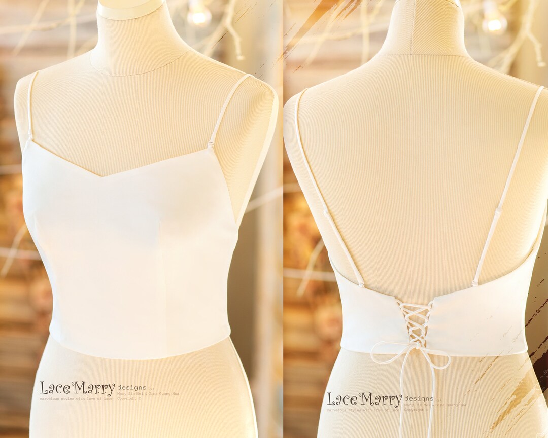 Plain Bridal Bustier With Adjustable Straps, Bridal Crop Top With Low ...