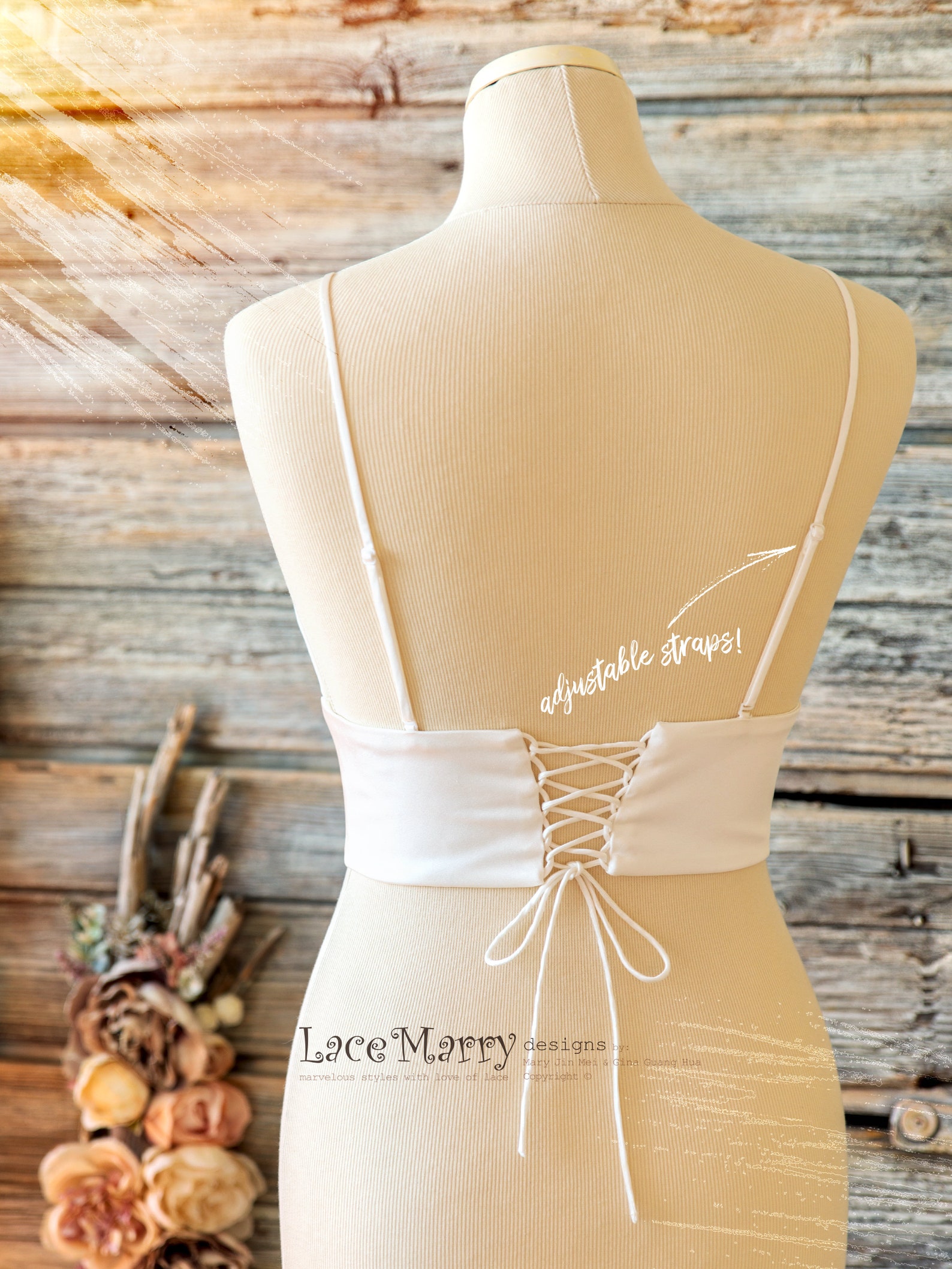 Bridal Bustier With Adjustable Straps and Corset Back 3 - Etsy