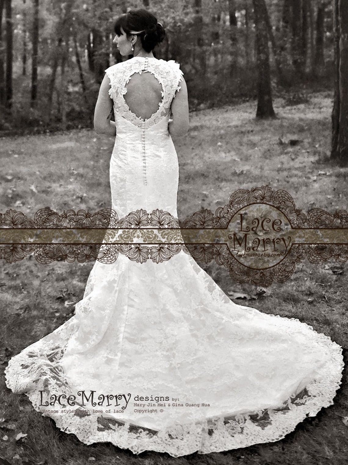 Lace Wedding Dress With Keyhole Back Wedding Dress V Etsy