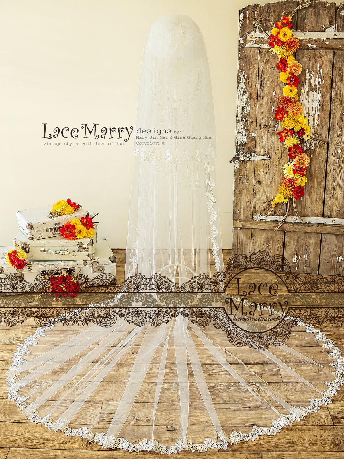 Double Layer Cathedral Veil Venetian Lace Bridal Veil Two | Etsy